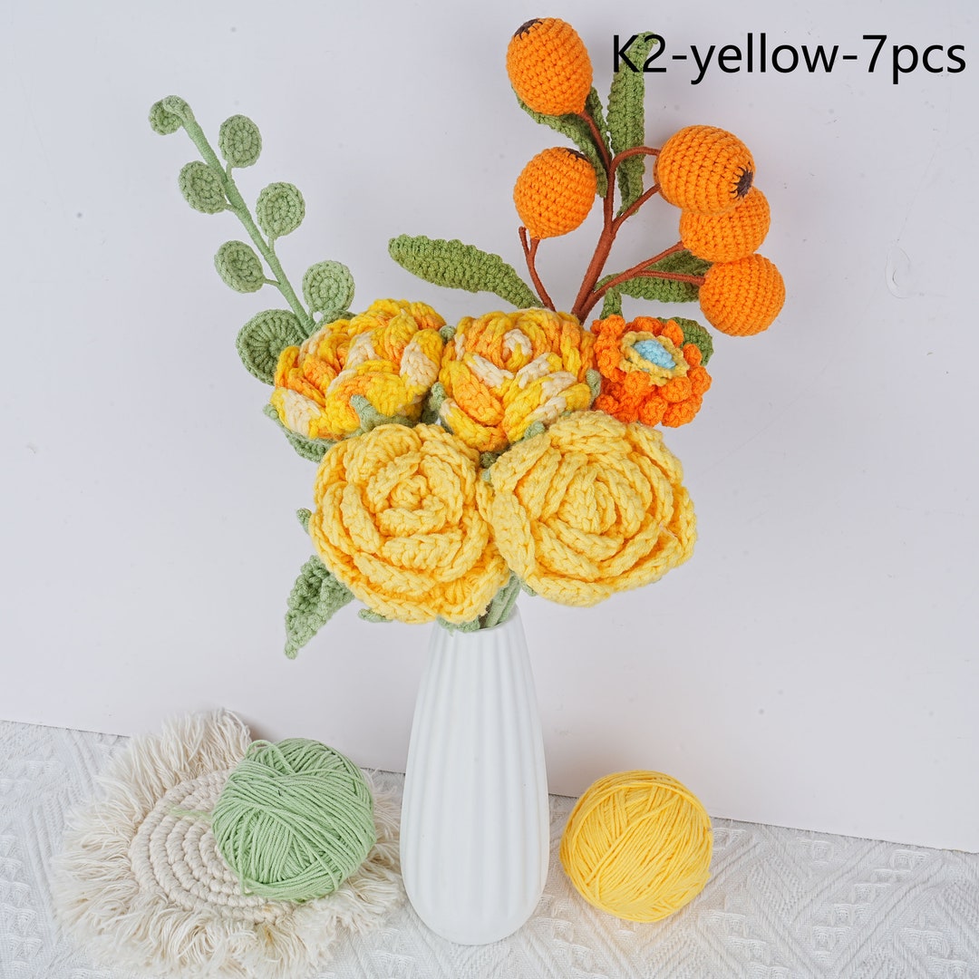 Crochet Loquat Bouquet,rose Gerbera Flower Bouquet Handmade,orange ...