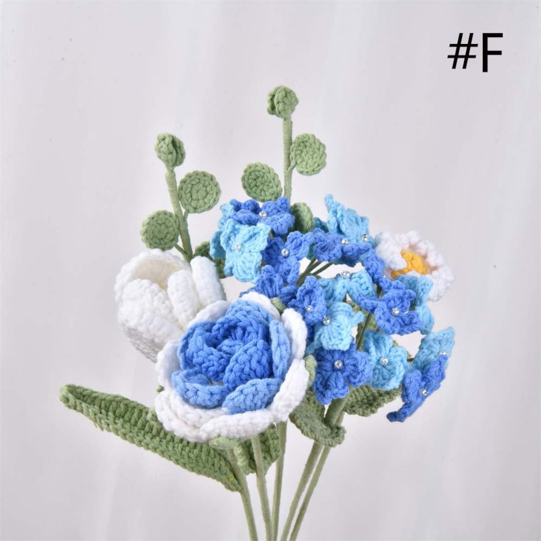 7pack Crochet Blue Hydrangea Flowers for Home Deco,handmade Knitted ...