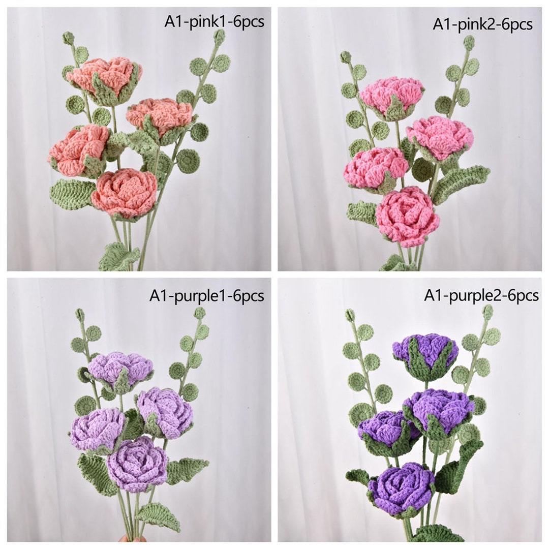 4/6pack Crochet Rose Flowers for Home Decor,handmade Knitted Flower ...