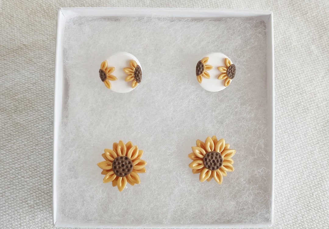Sunny Stud Collection ǀ Sunflower Polymer Clay Earrings in Gold ǀ Gifts ...