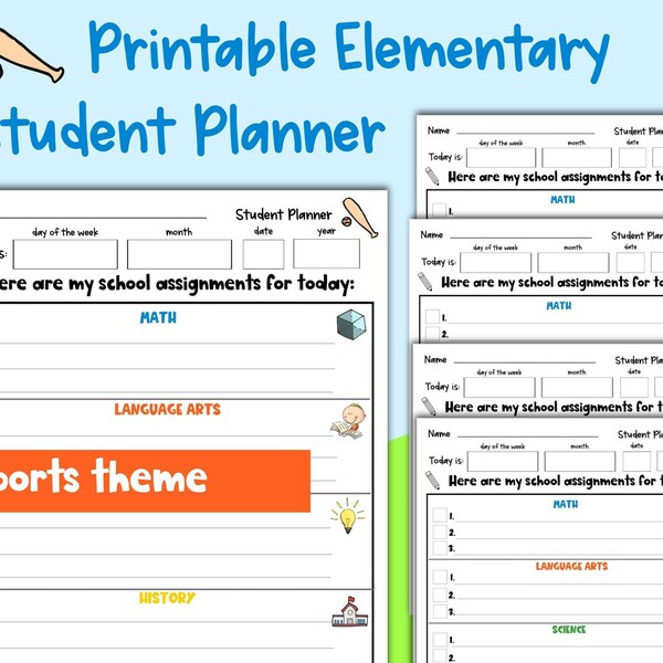 Boy's Themed Printable Elementary Student Planner Homeschool Student ...