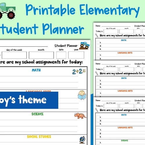 Boy's Themed Printable Elementary Student Planner - Etsy