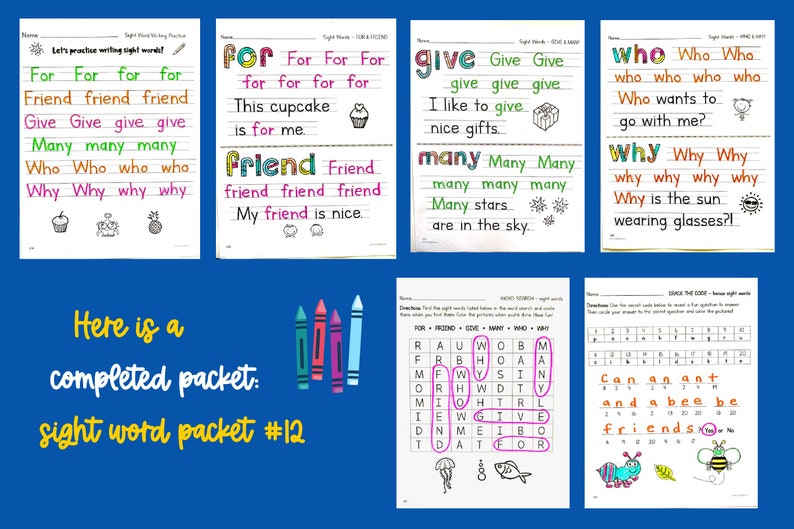 120 Sight Word Worksheets Kindergarten & First Grade Sight Word ...