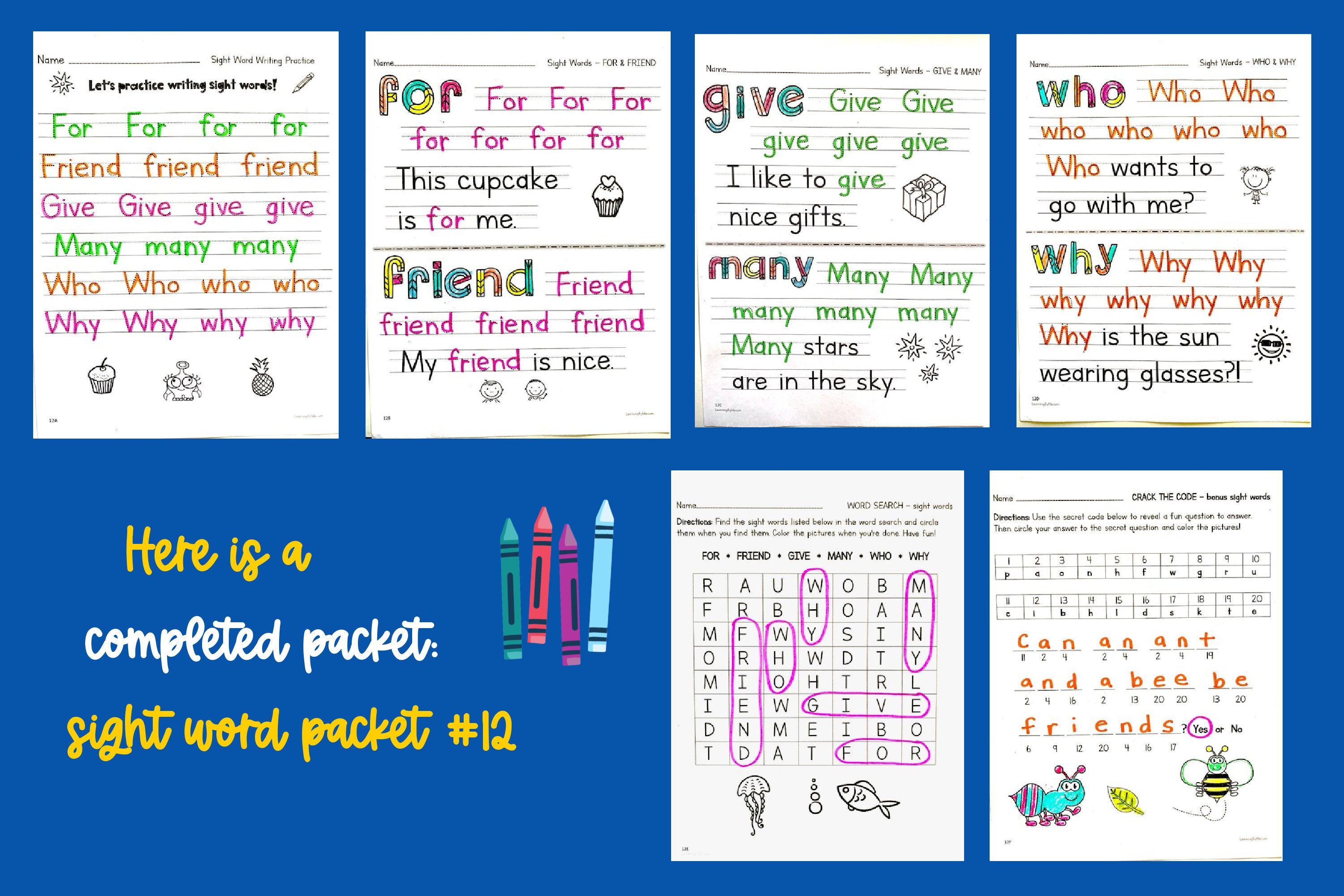 120 Sight Word Worksheets Kindergarten & First Grade Sight Word ...