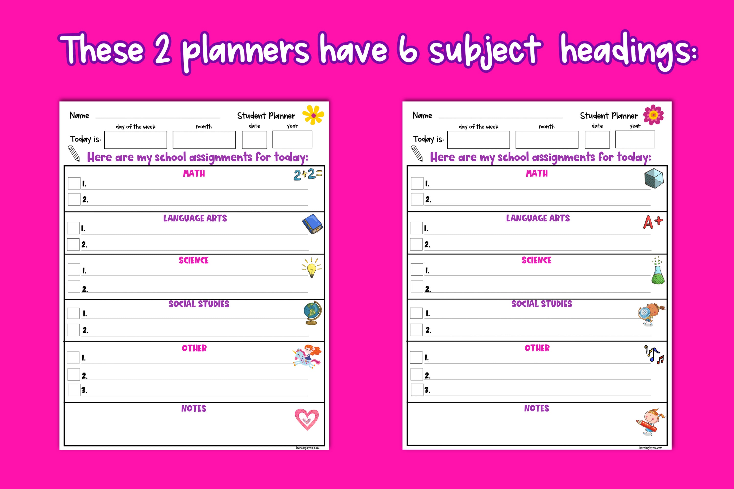 Girl's Themed Printable Elementary Student Planner - Homeschool Student ...