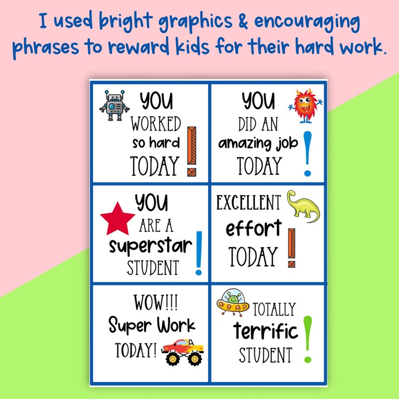 Printable Notes to Reward Student Work - Positive Notes for Elementary ...