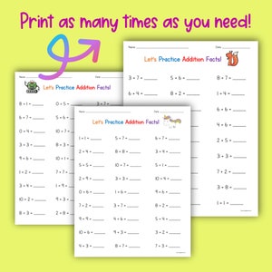 Addition Facts Printable Worksheets - Practice Math Fluency ...