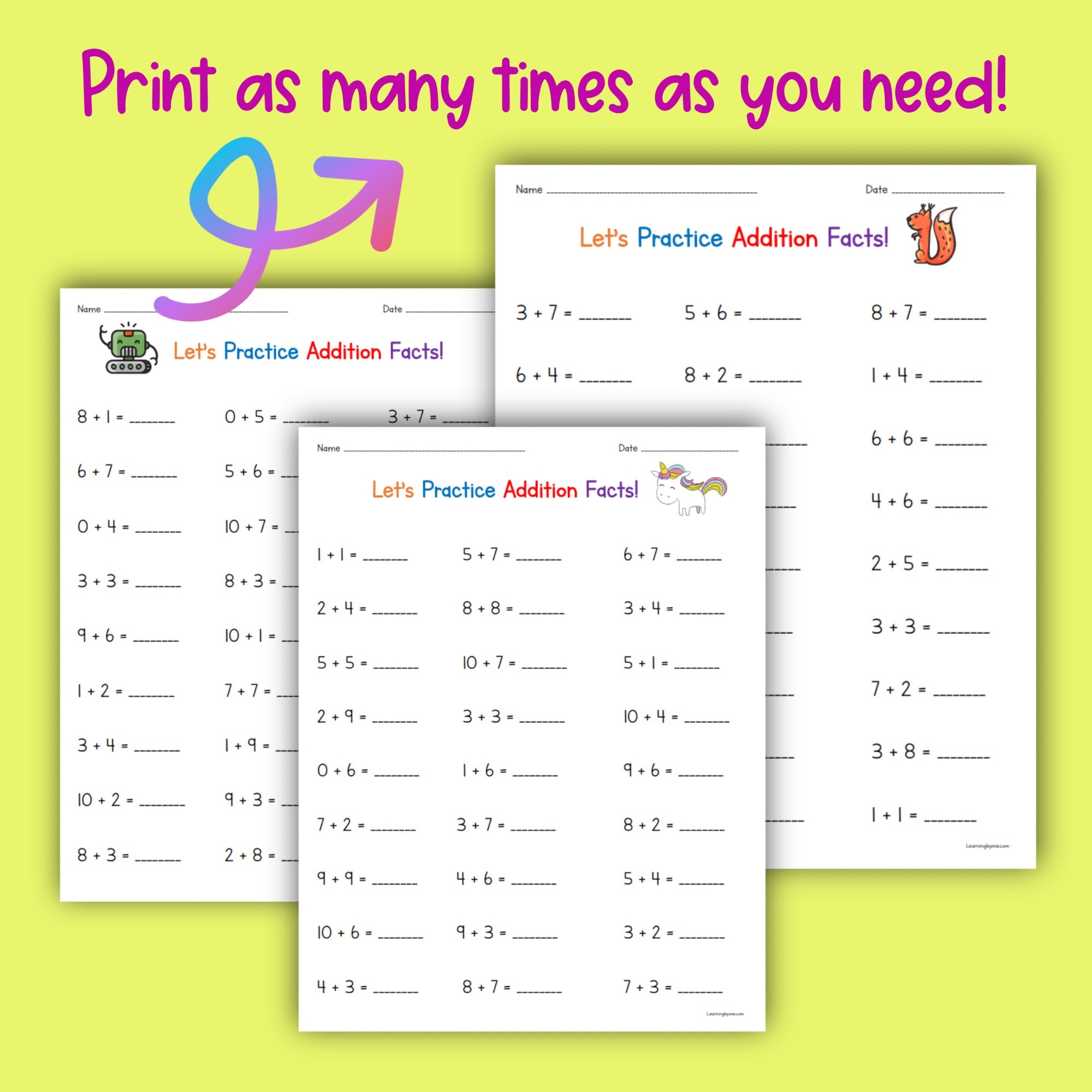 Addition Facts Printable Worksheets - Practice Math Fluency ...