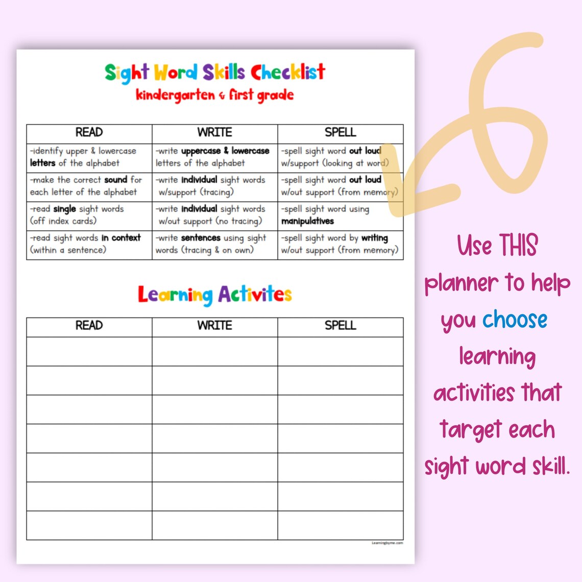 Printable Sight Word Weekly Planners - Planner for Teaching Sight Words ...