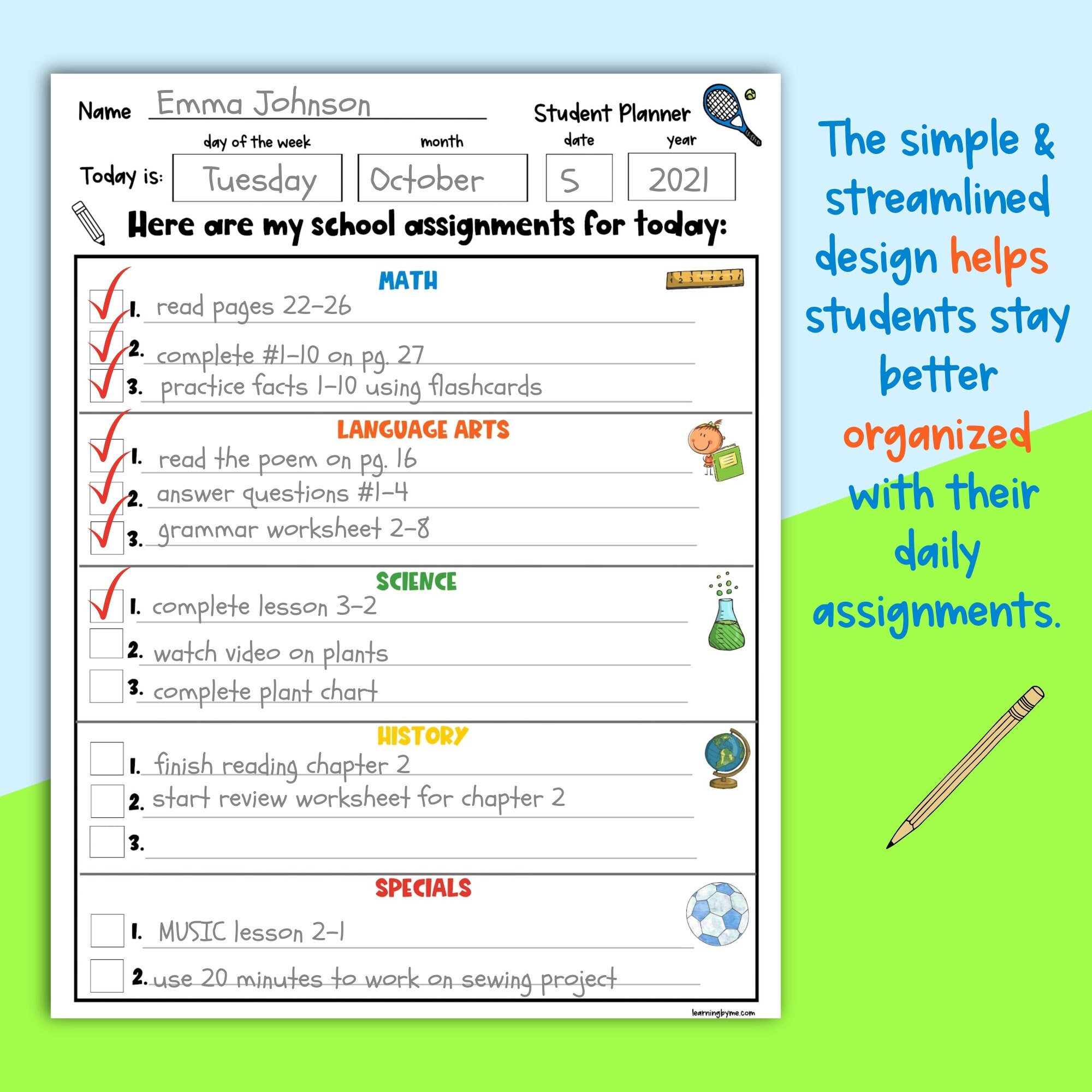 Sports-themed Printable Elementary Student Planner - Homeschool Student ...