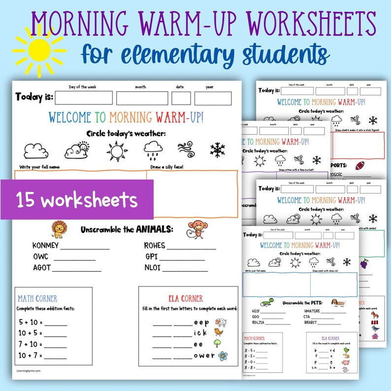 Elementary Morning Worksheets - Warm-up Worksheets for Elementary ...
