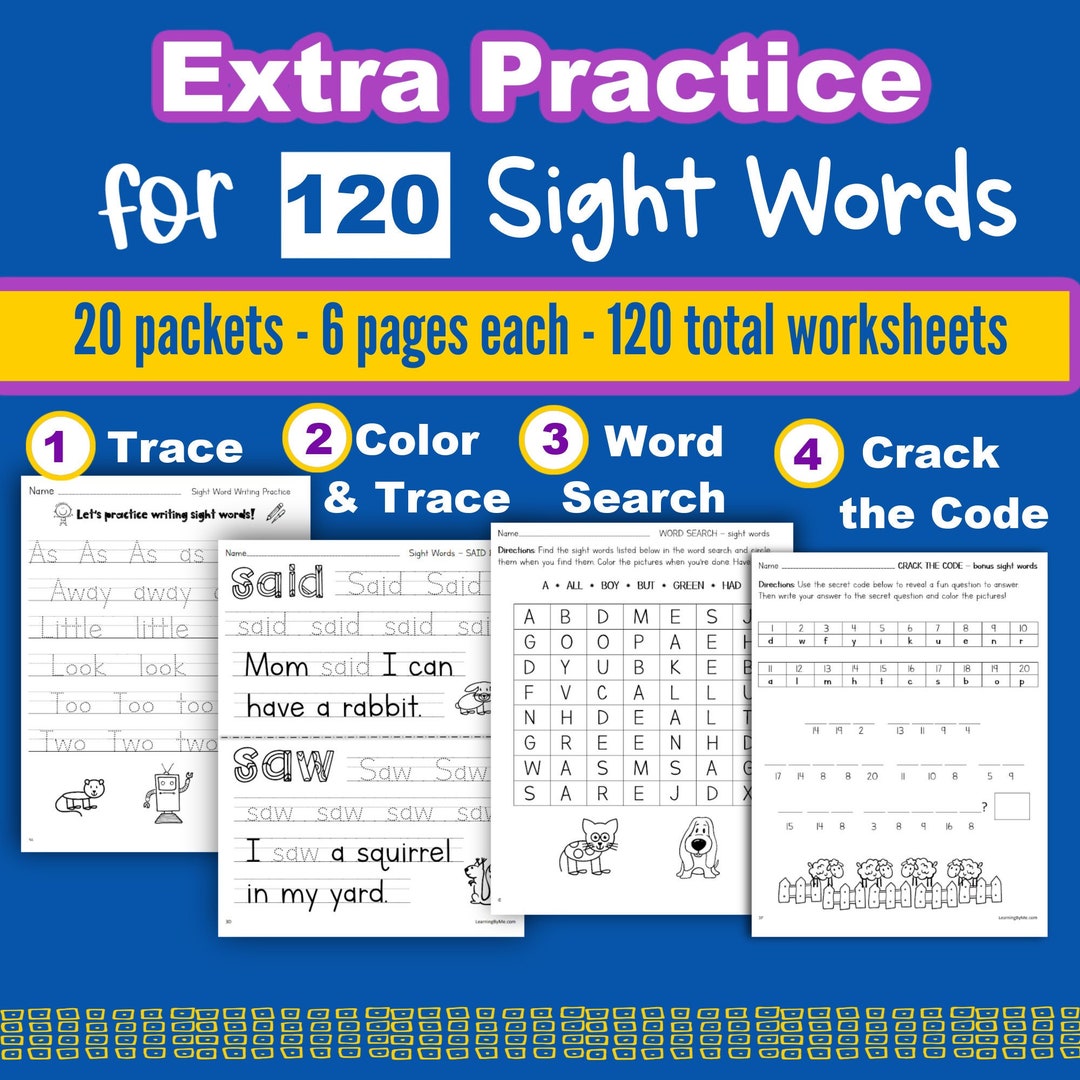 120 Sight Word Worksheets Kindergarten & First Grade Sight Word ...