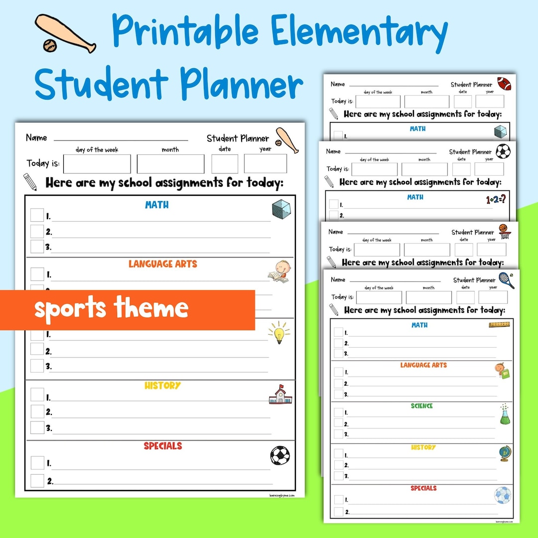 Sports-themed Printable Elementary Student Planner - Homeschool Student ...