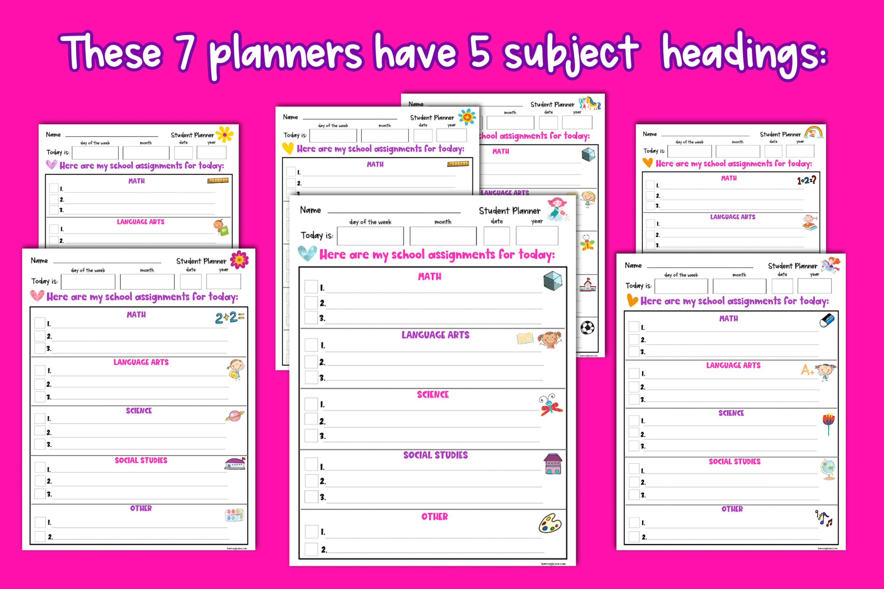 Girl's Themed Printable Elementary Student Planner - Homeschool Student ...