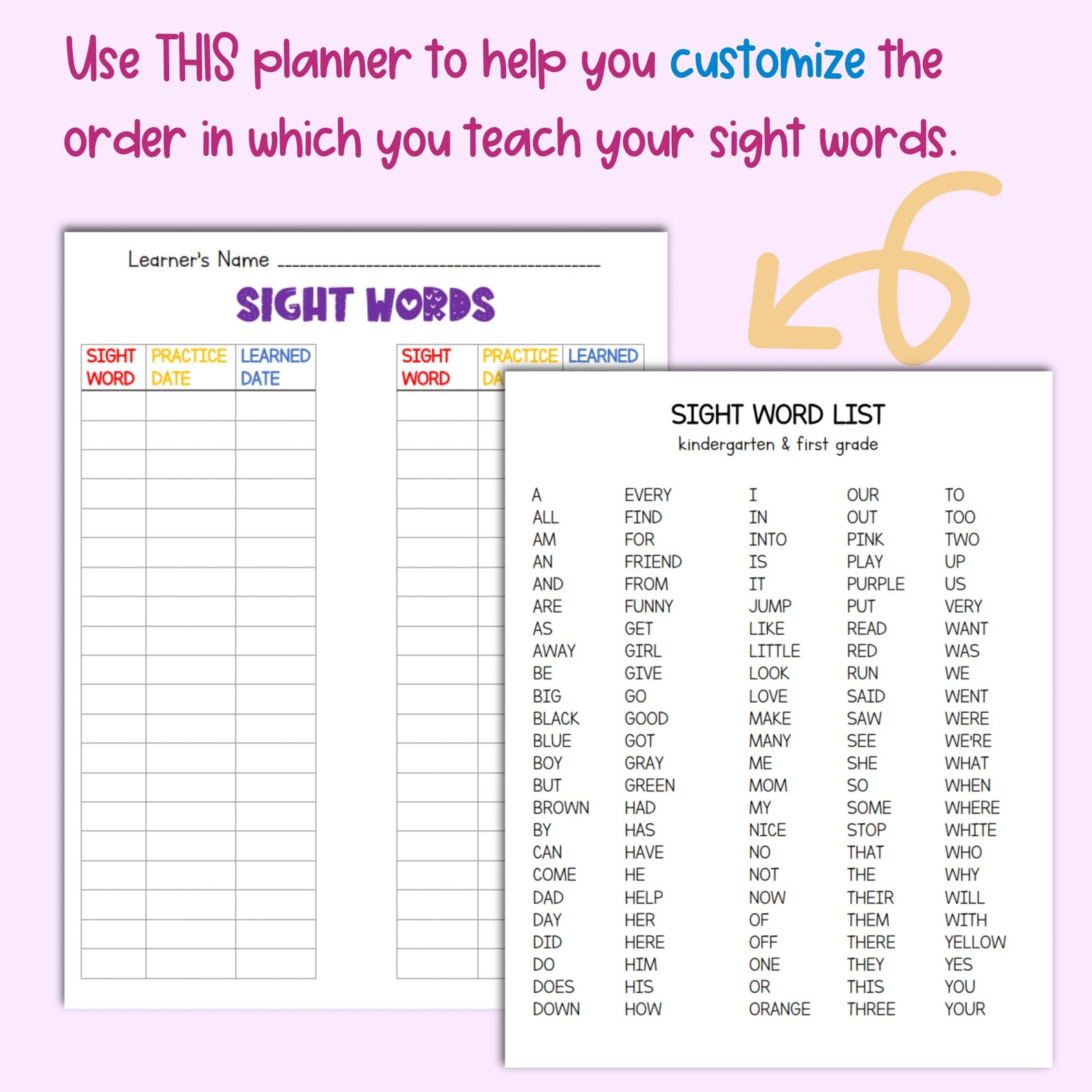 Printable Sight Word Weekly Planners - Planner for Teaching Sight Words ...