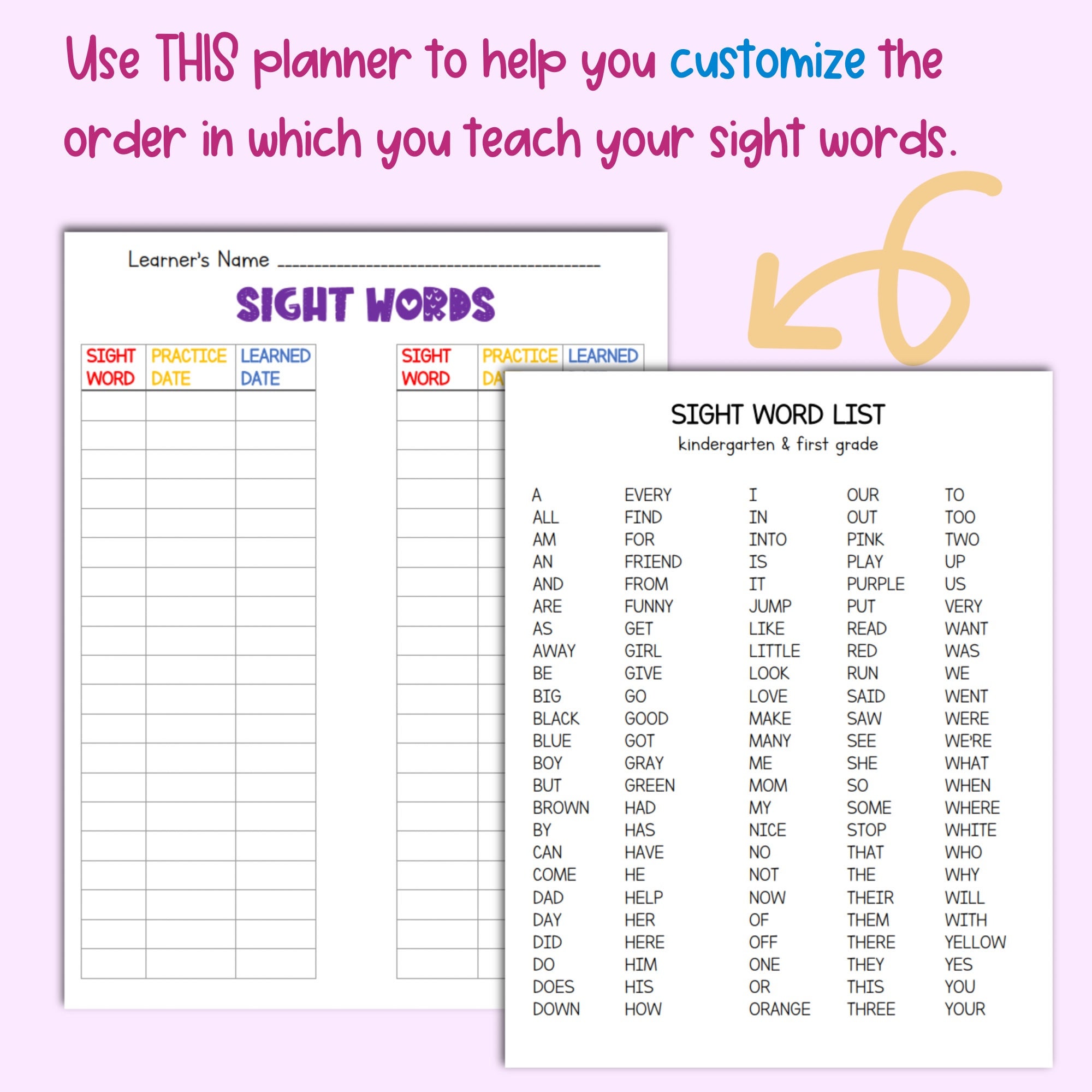 Printable Sight Word Weekly Planners - Planner for Teaching Sight Words ...