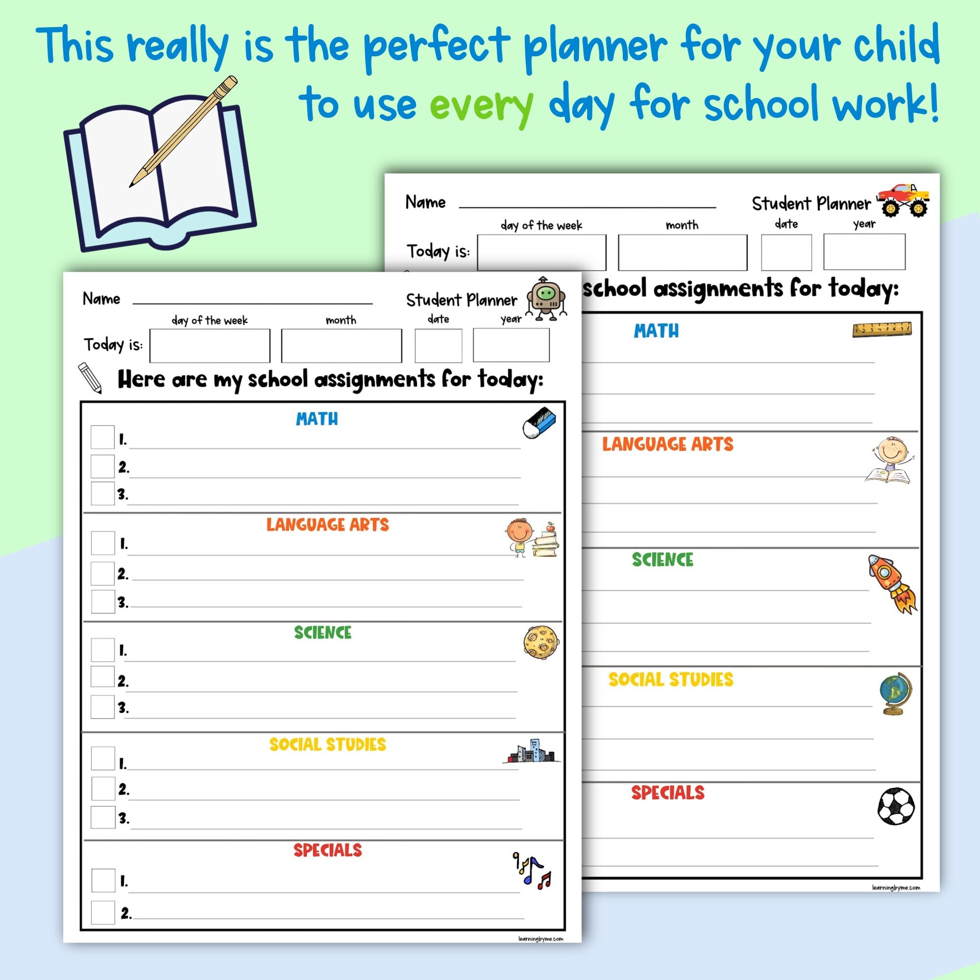 Boy's Themed Printable Elementary Student Planner - Homeschool Student ...
