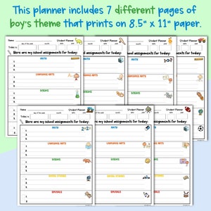 Boy's Themed Printable Elementary Student Planner - Homeschool Student ...