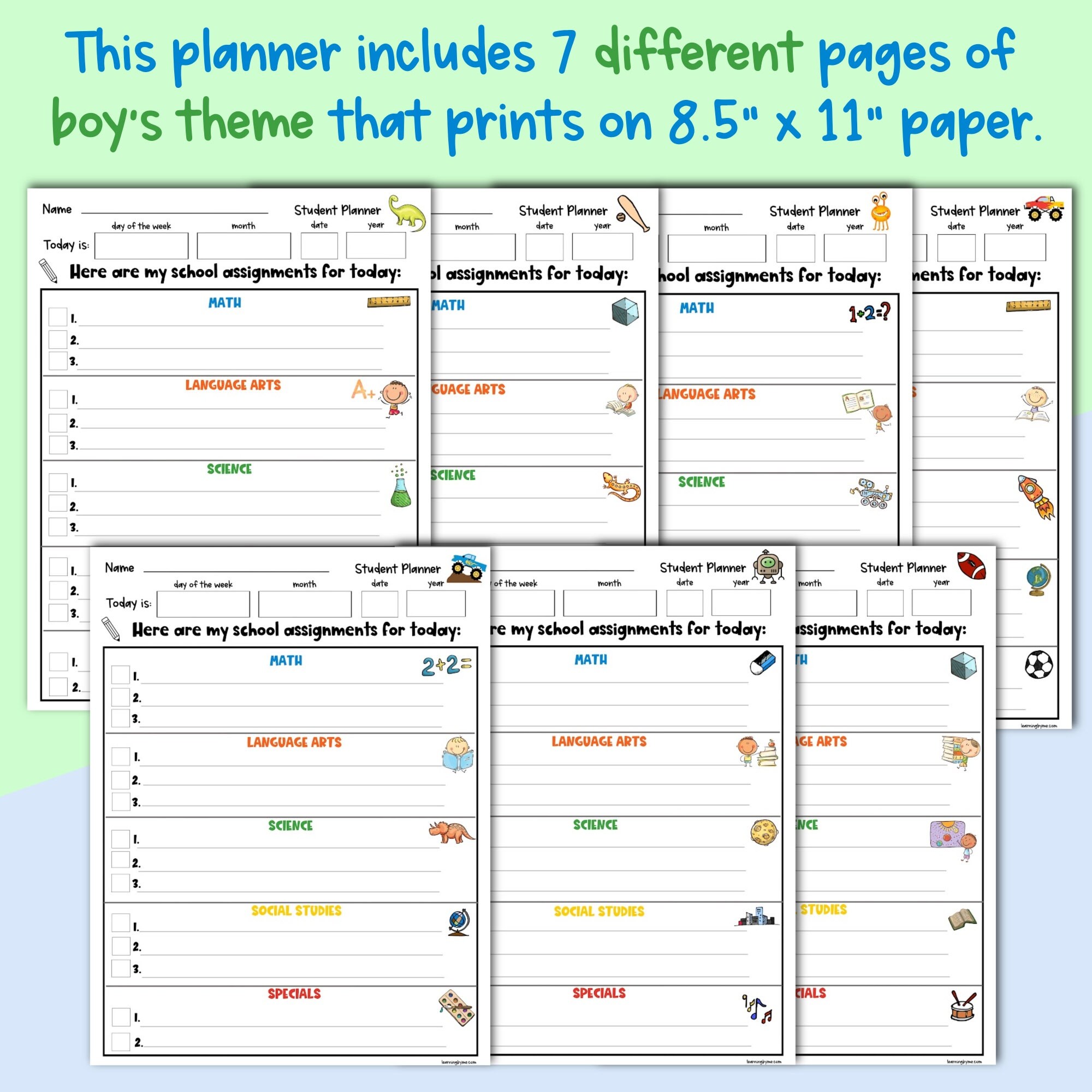 Boy's Themed Printable Elementary Student Planner - Homeschool Student ...