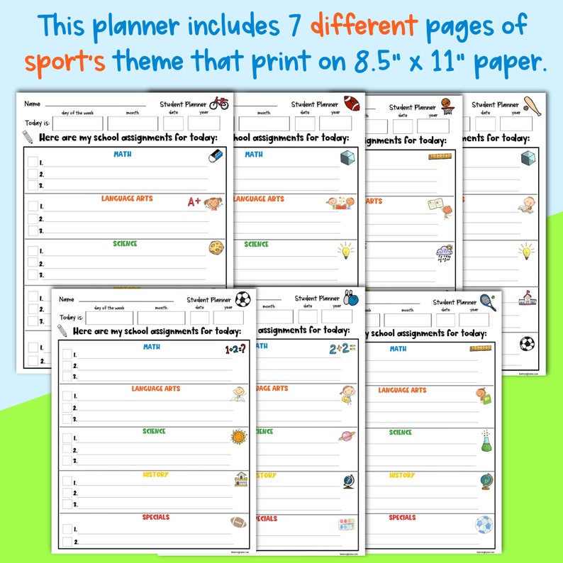 Sports-themed Printable Elementary Student Planner - Homeschool Student ...