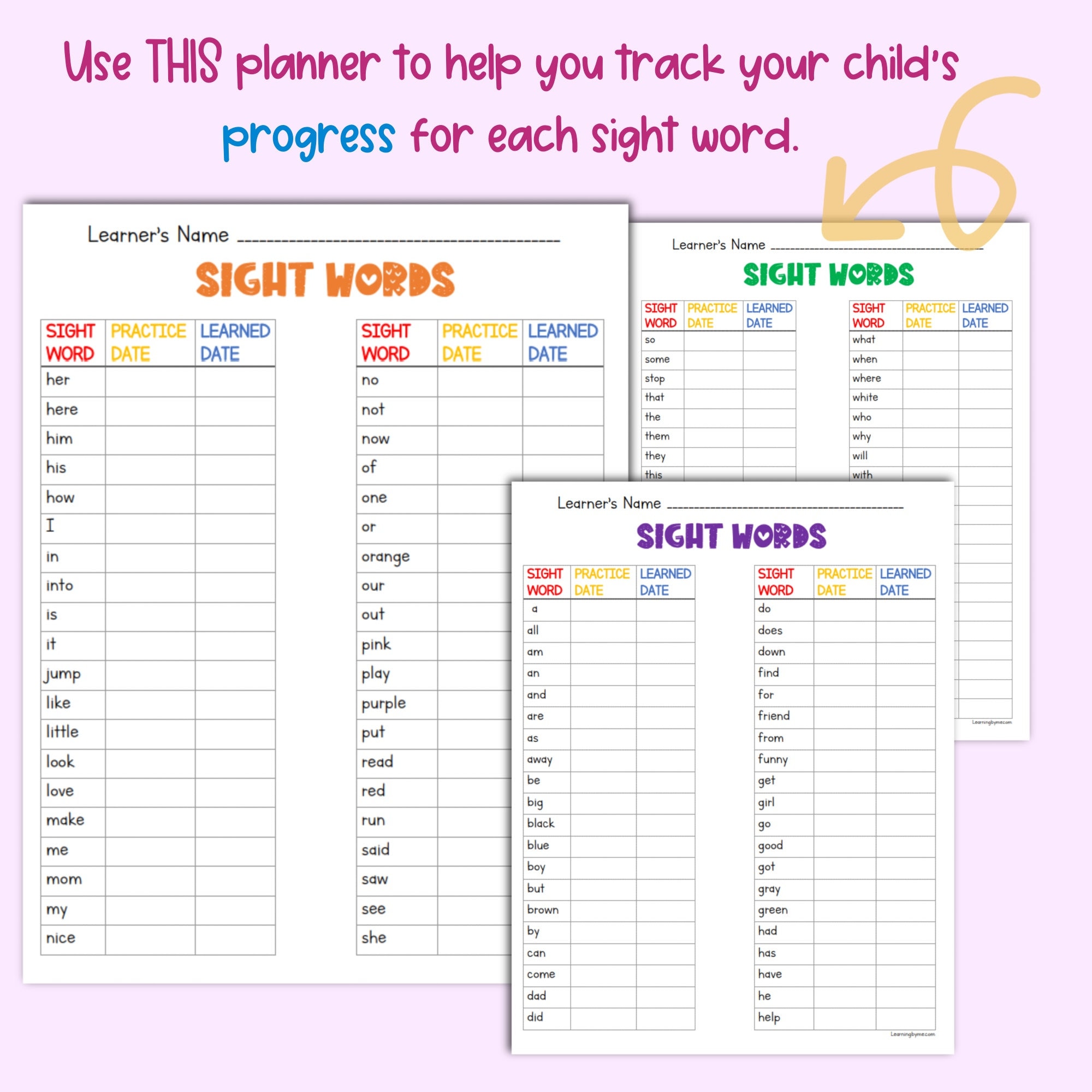 Printable Sight Word Weekly Planners - Planner for Teaching Sight Words ...