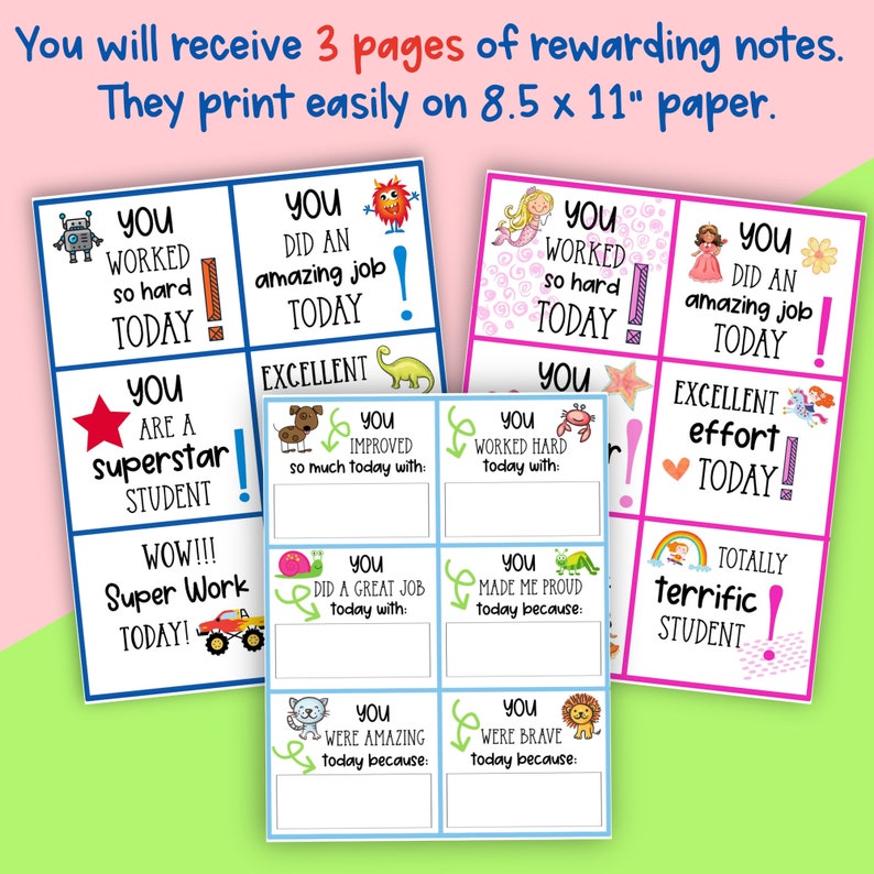 Printable Notes to Reward Student Work - Positive Notes for Elementary ...