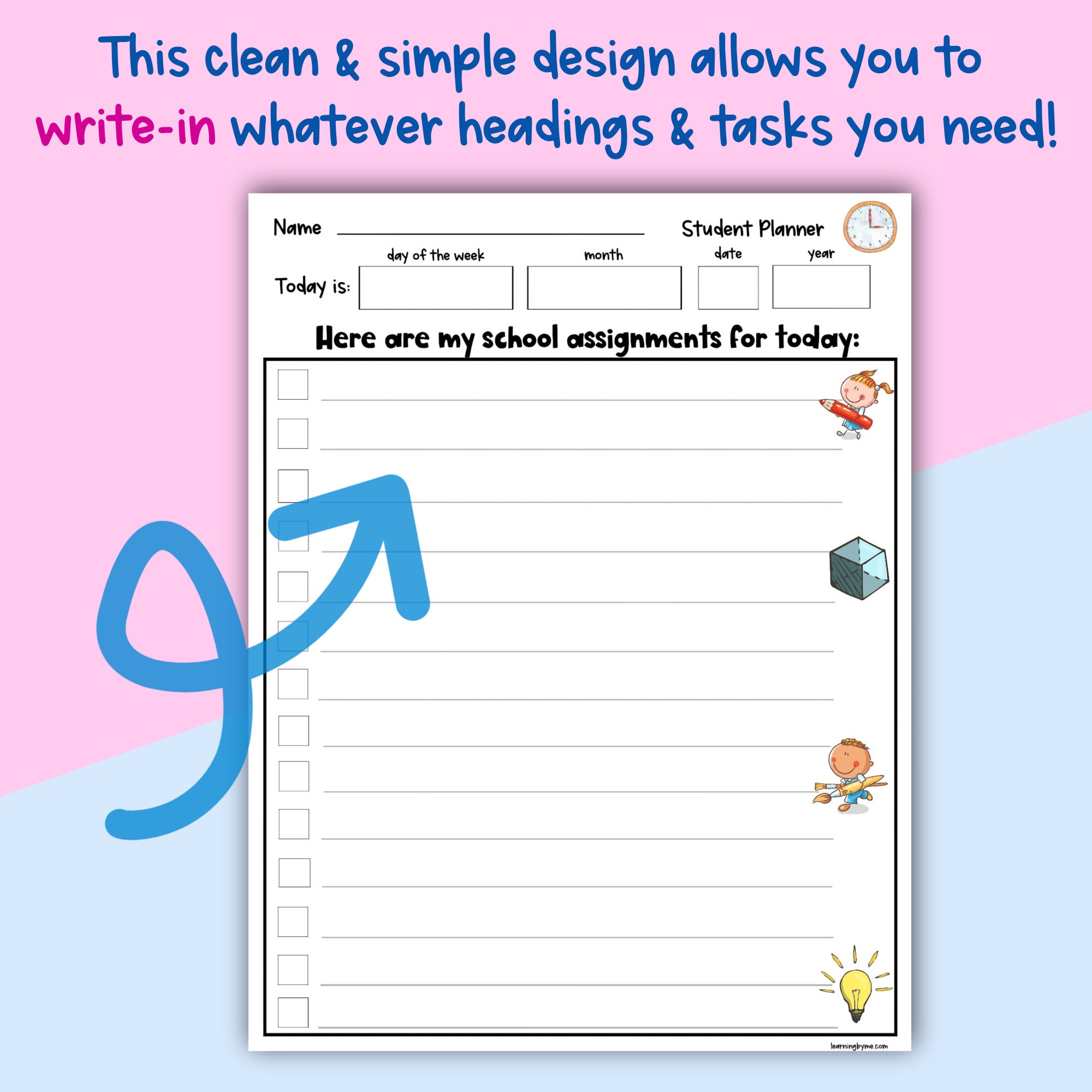 Basic Printable Elementary Student Planner - to Do List & Assignment ...