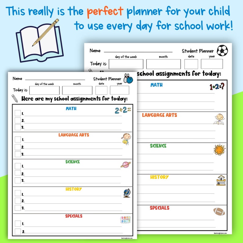 Sports-themed Printable Elementary Student Planner - Homeschool Student ...