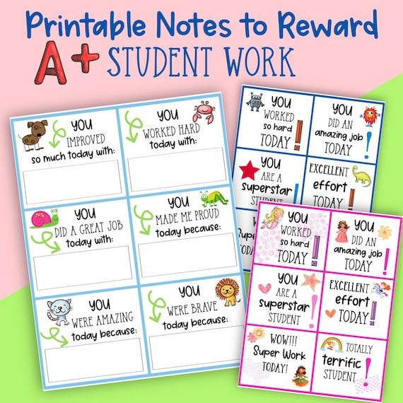 Printable Notes to Reward Student Work Positive Notes for - Etsy