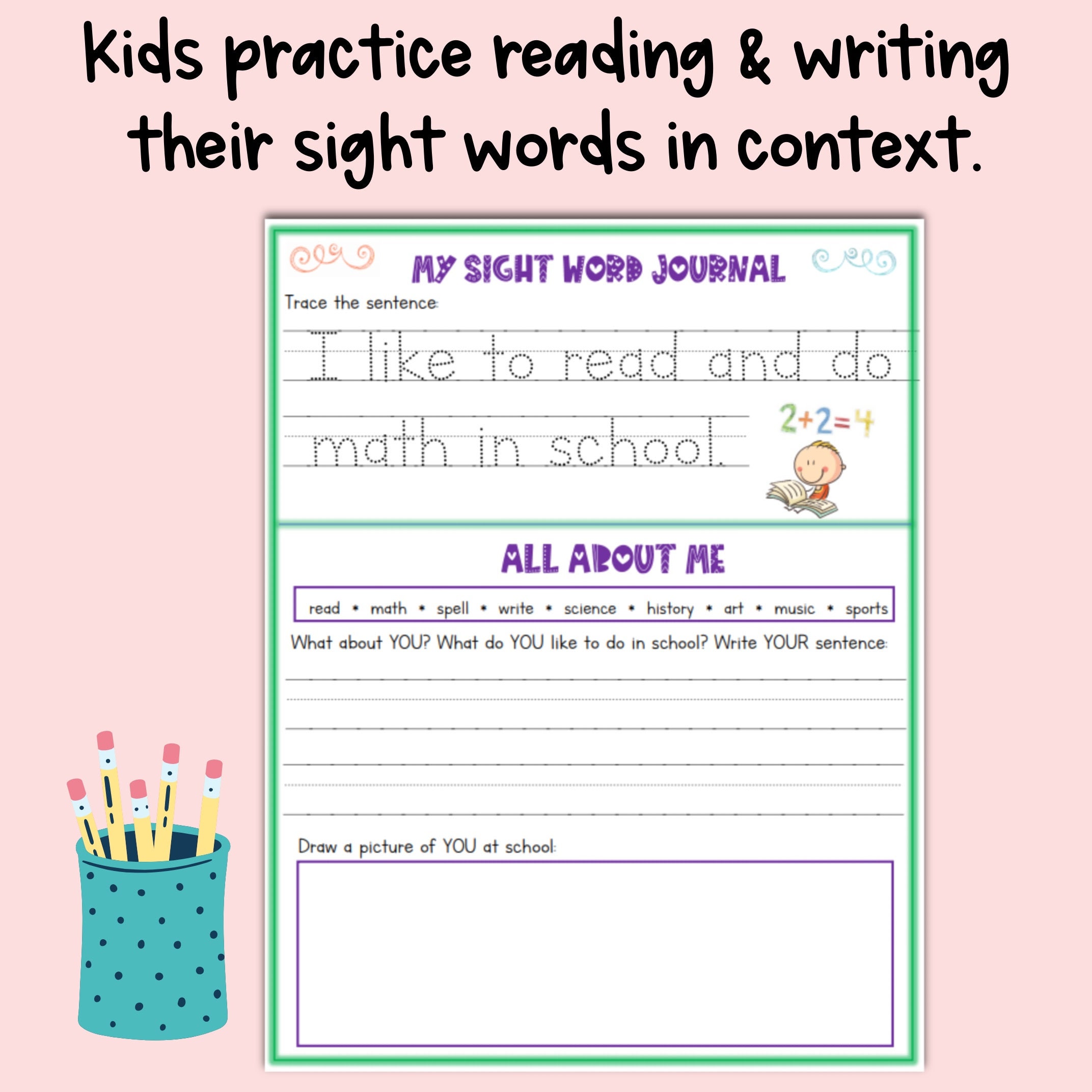 Printable Sight Word Journal - Kindergarten & First Grade - Sentence ...