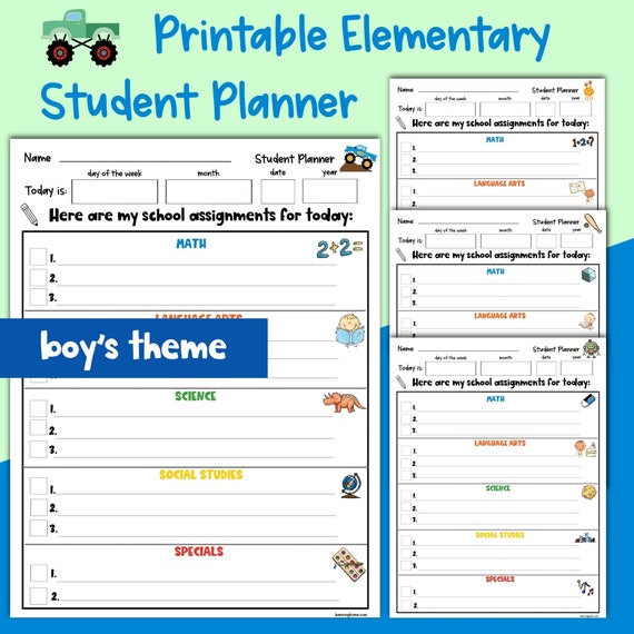 Boy's Themed Printable Elementary Student Planner - Etsy