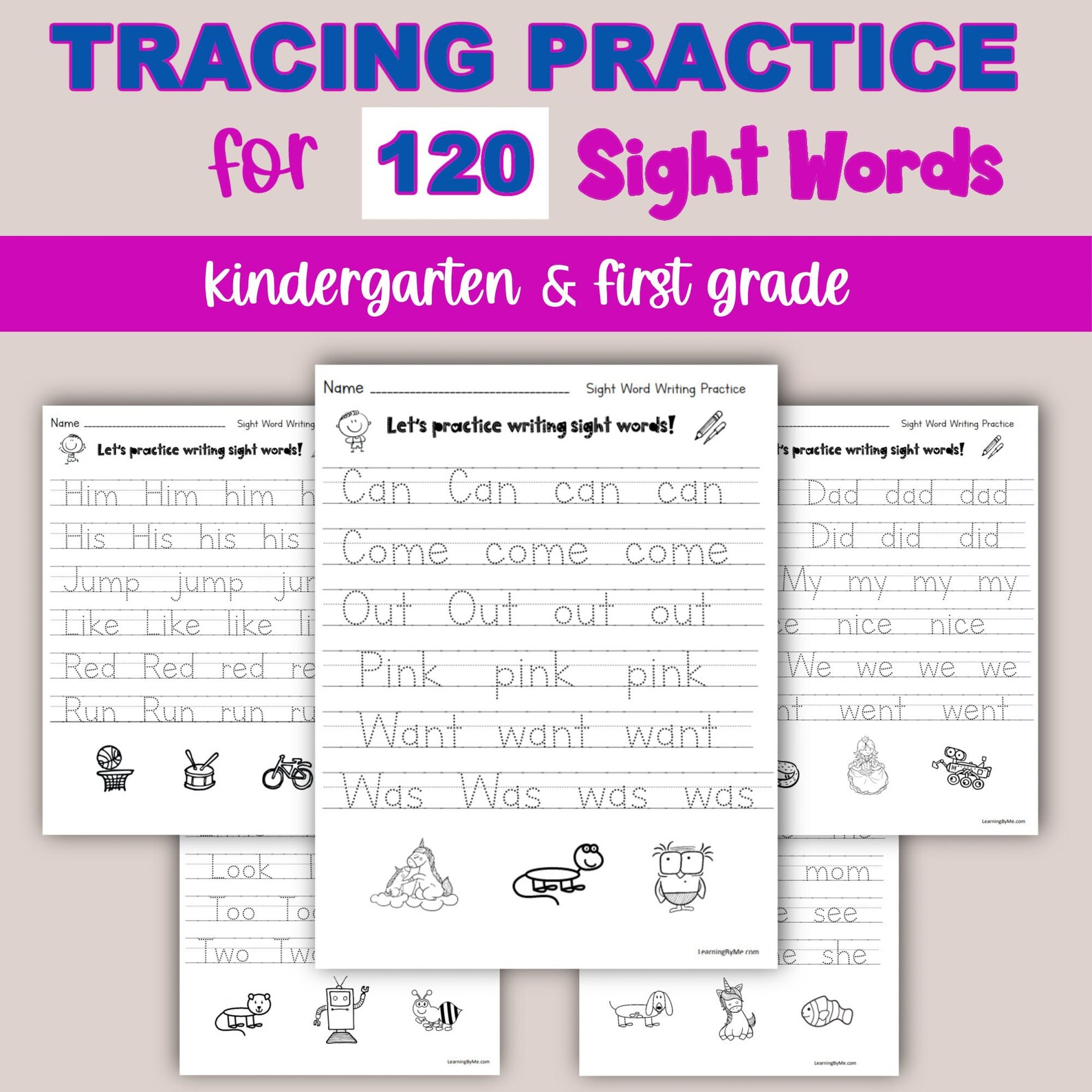 20 Printable Sight Word Worksheets Tracing for 120 Sight - Etsy