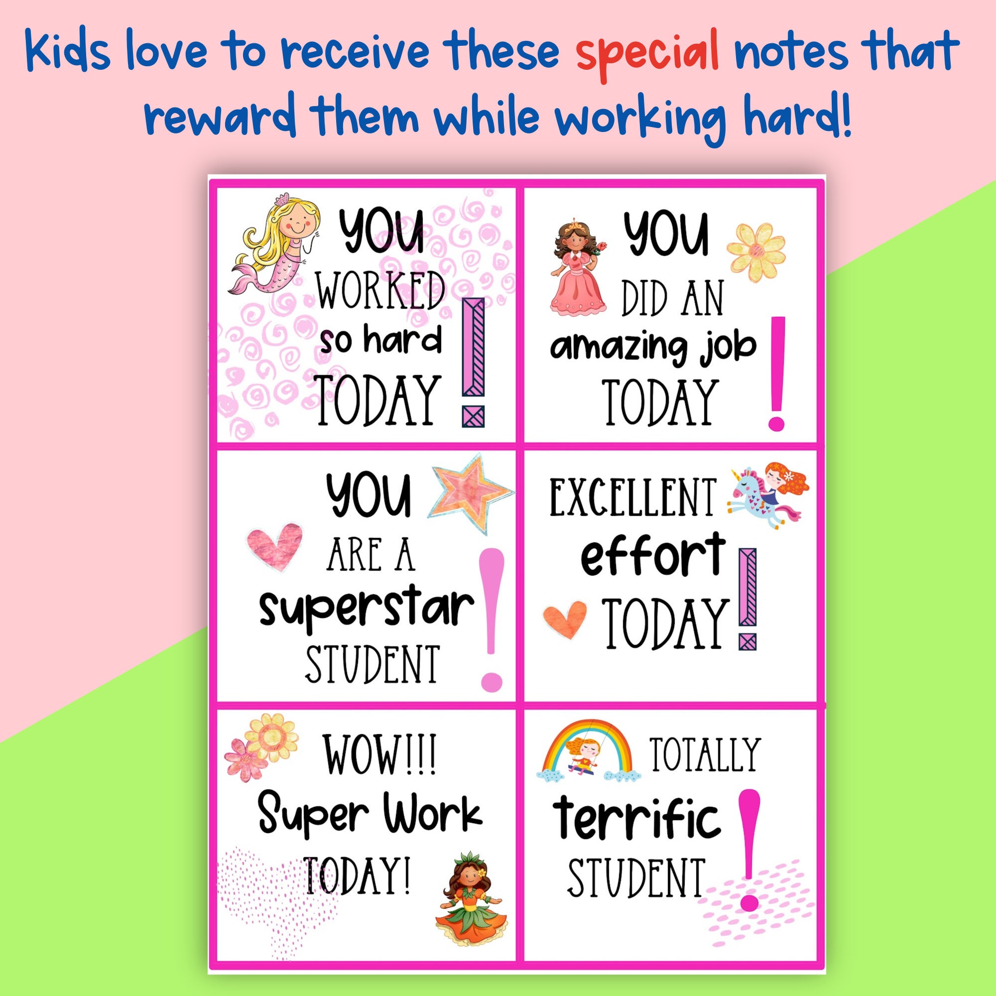 Printable Notes to Reward Student Work - Positive Notes for Elementary ...
