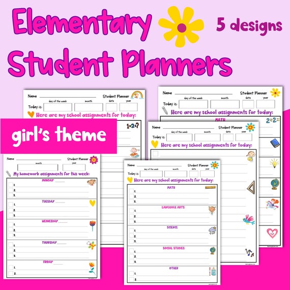 Girl's Themed Printable Elementary Student Planner | Etsy