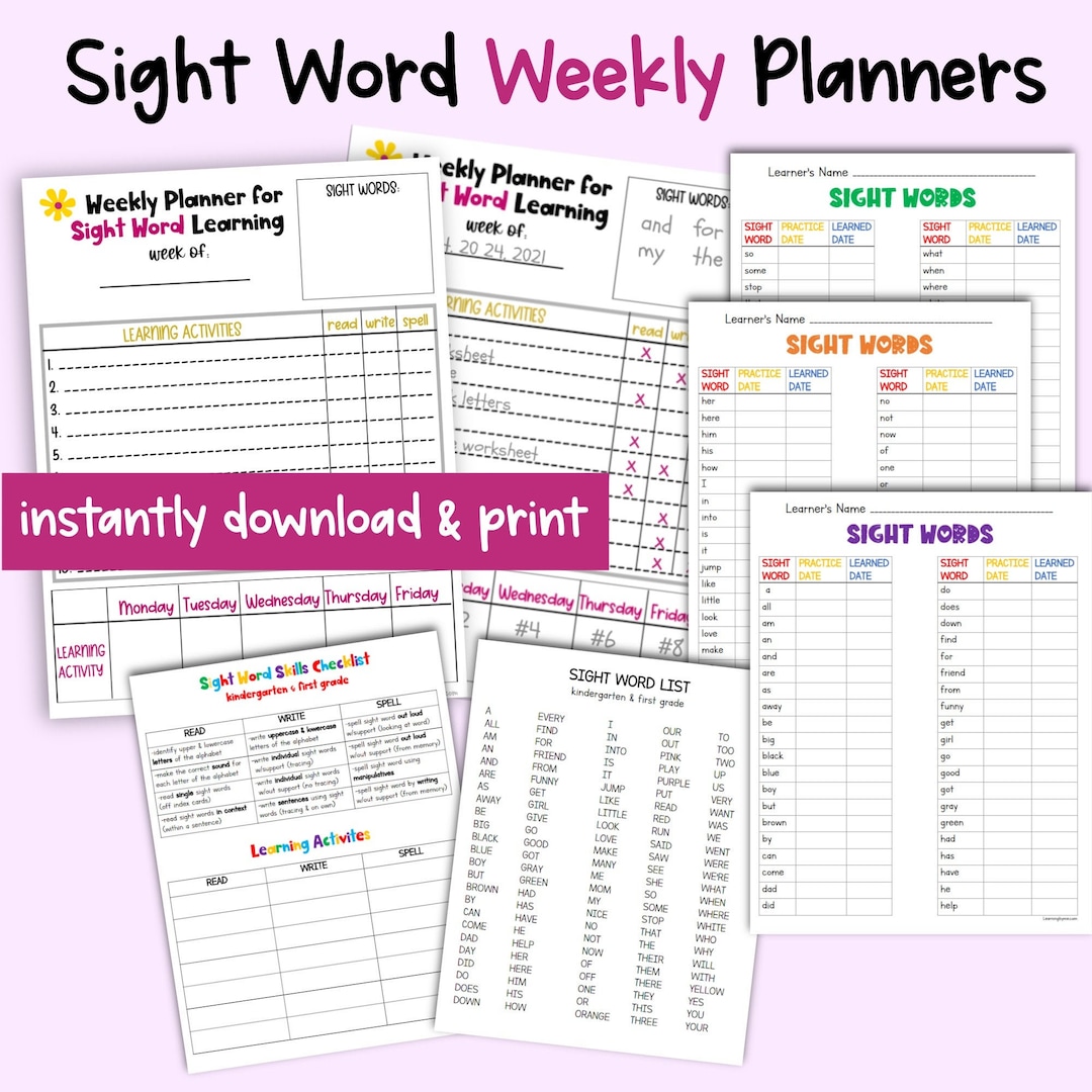Printable Sight Word Weekly Planners - Planner for Teaching Sight Words ...