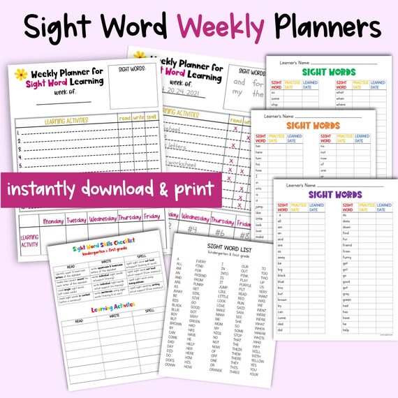 Printable Sight Word Weekly Planners Planner for Teaching | Etsy