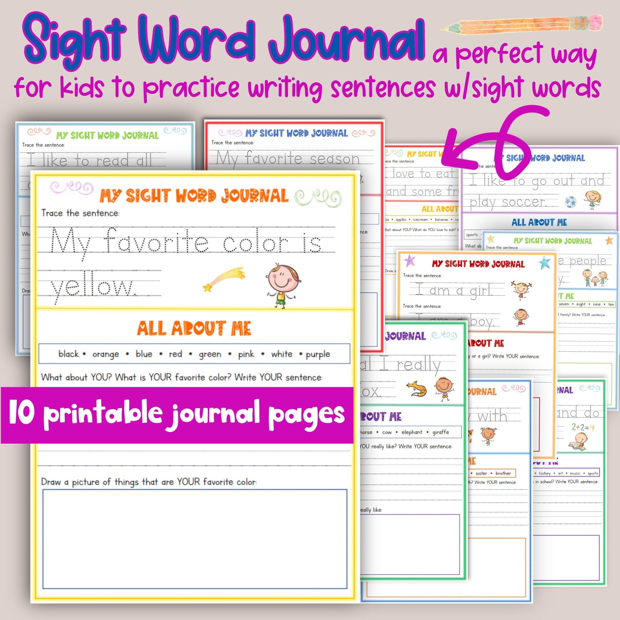 Printable Sight Word Journal - Kindergarten & First Grade - Sentence ...
