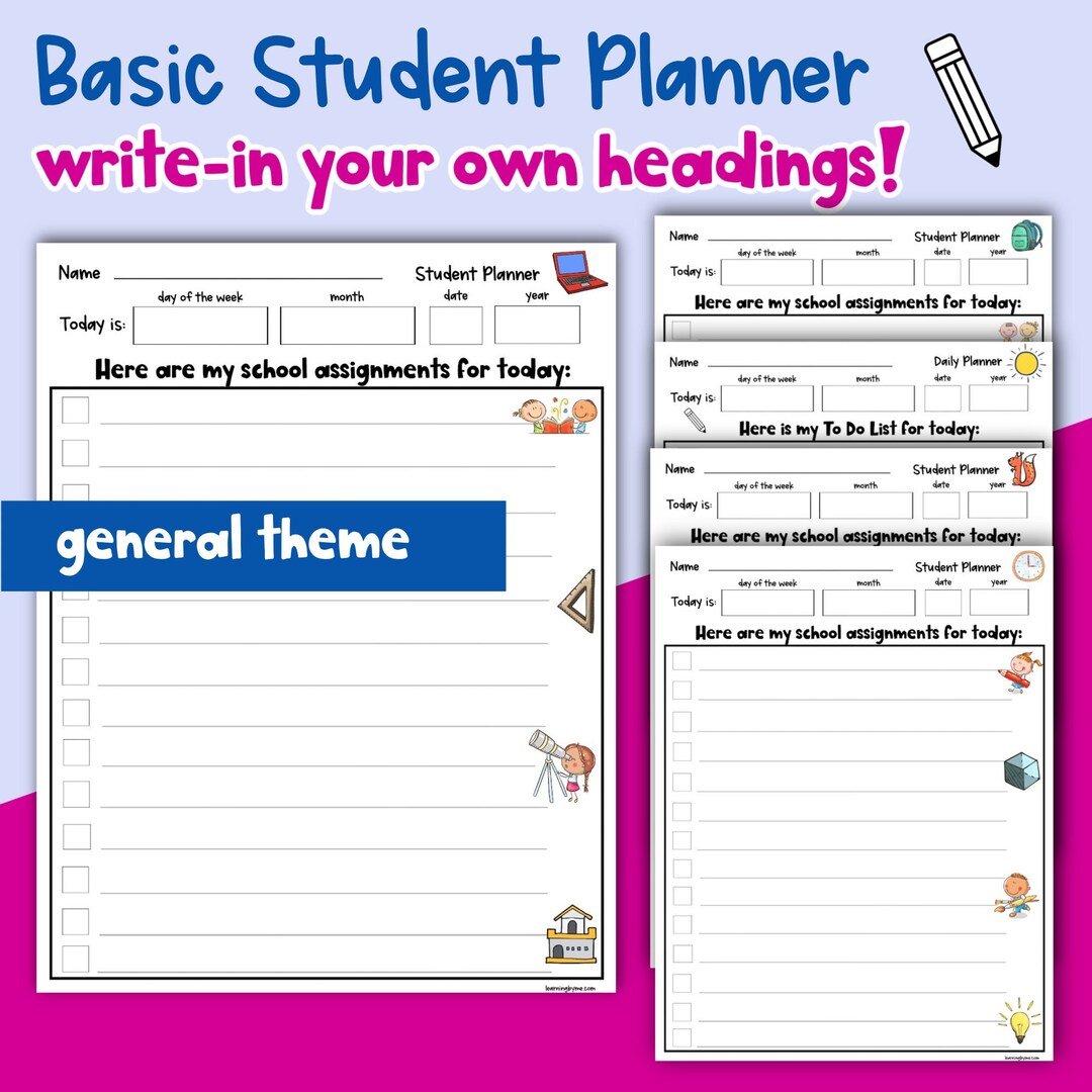 Basic Printable Elementary Student Planner - to Do List & Assignment ...