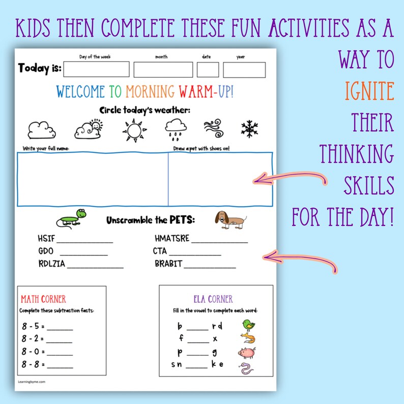 Elementary Morning Worksheets - Warm-up Worksheets for Elementary ...