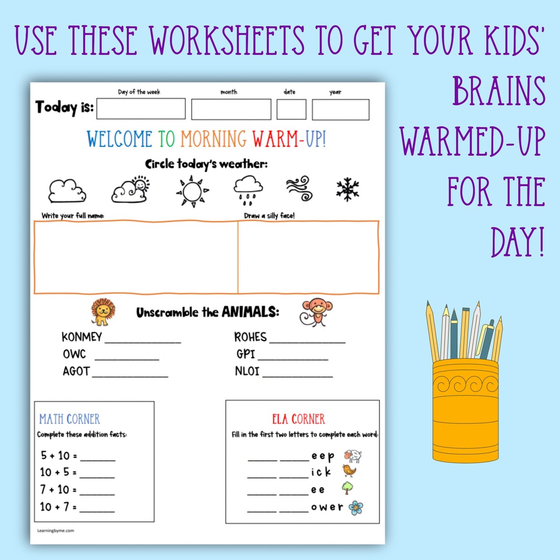 Elementary Morning Worksheets - Warm-up Worksheets for Elementary ...