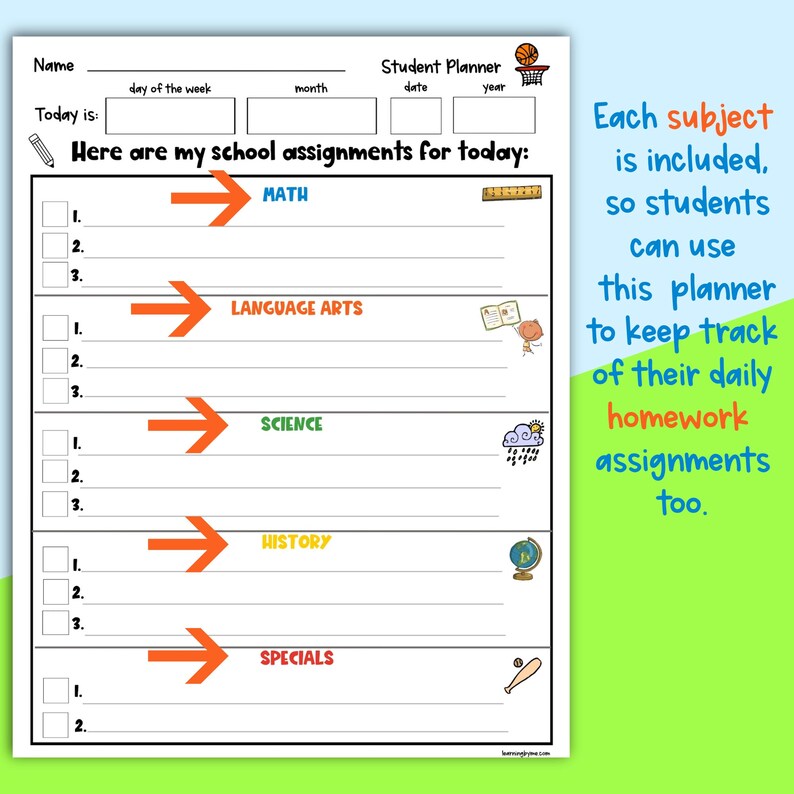 Sports-themed Printable Elementary Student Planner - Homeschool Student ...