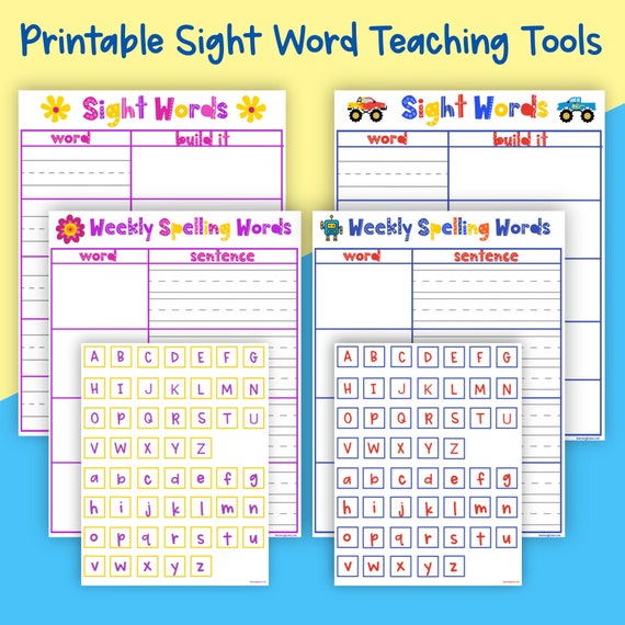 Printable Sight Word Teaching Tools Charts for Learning - Etsy