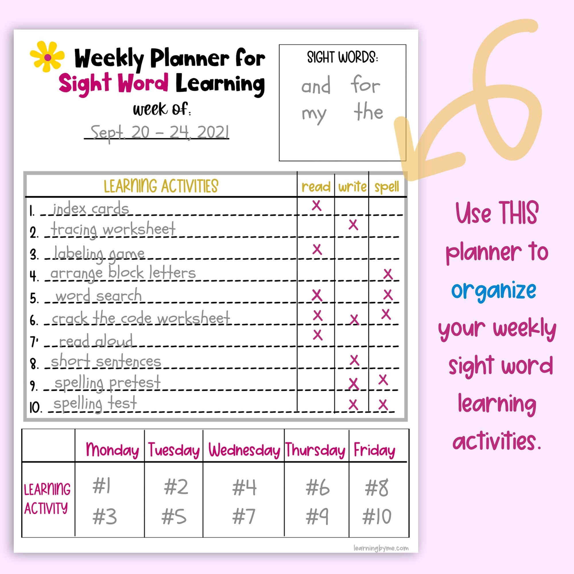 Printable Sight Word Weekly Planners - Planner for Teaching Sight Words ...