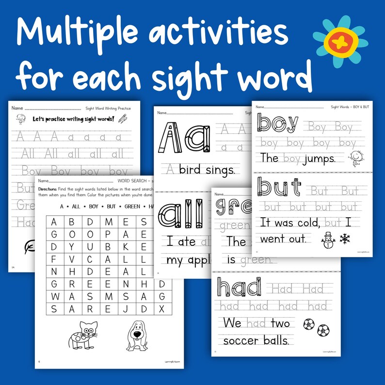 120 Sight Word Worksheets Kindergarten & First Grade Sight Word ...