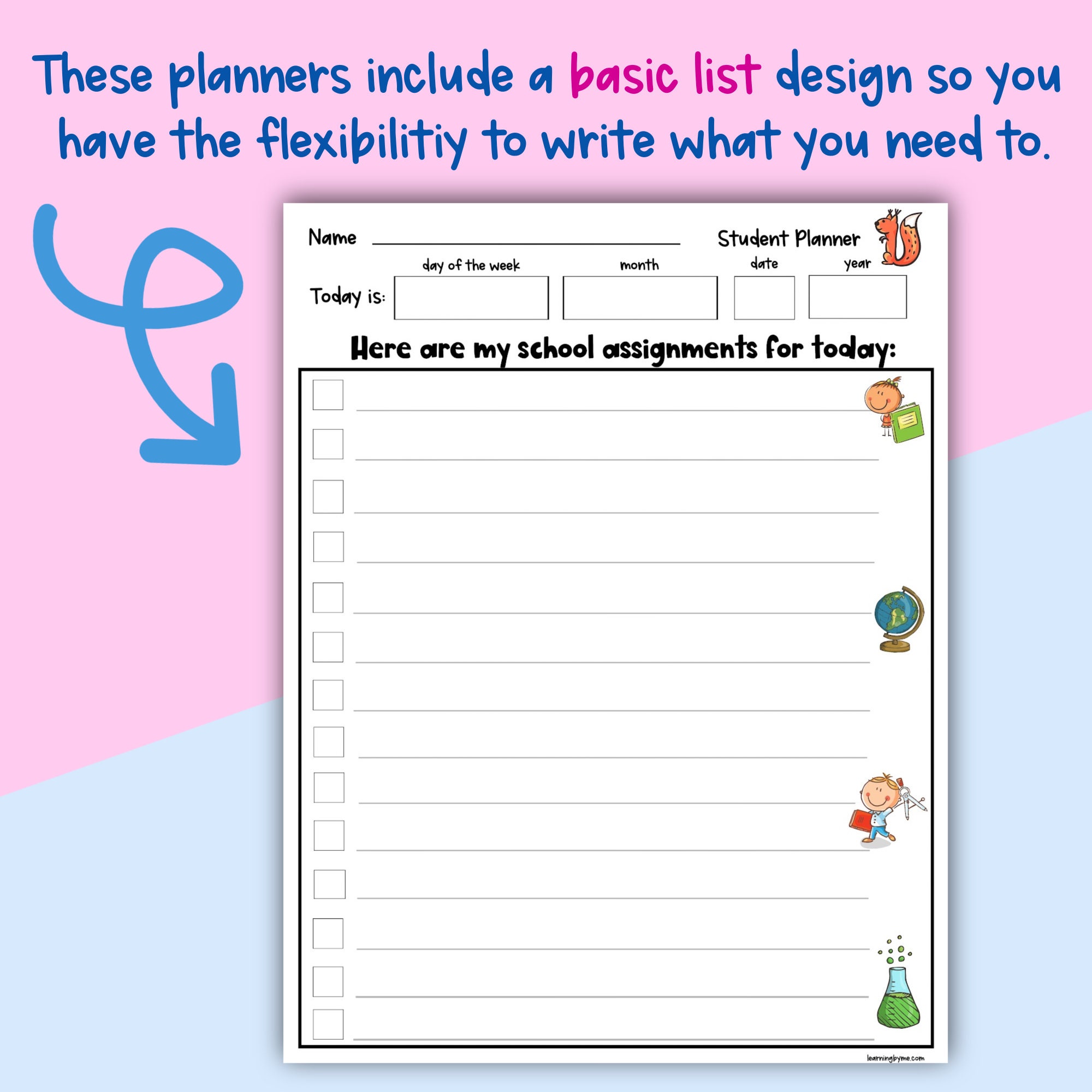 Basic Printable Elementary Student Planner - to Do List & Assignment ...