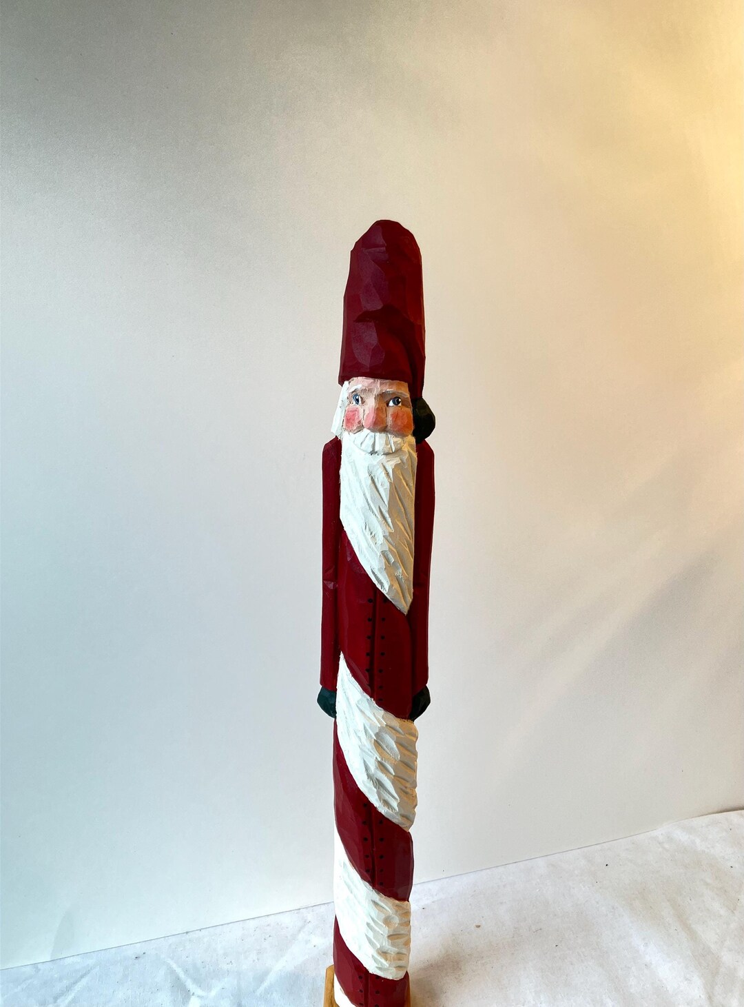 Tall Red Pencil Santa With Wraparound Beard. Hand Carved Christmas ...
