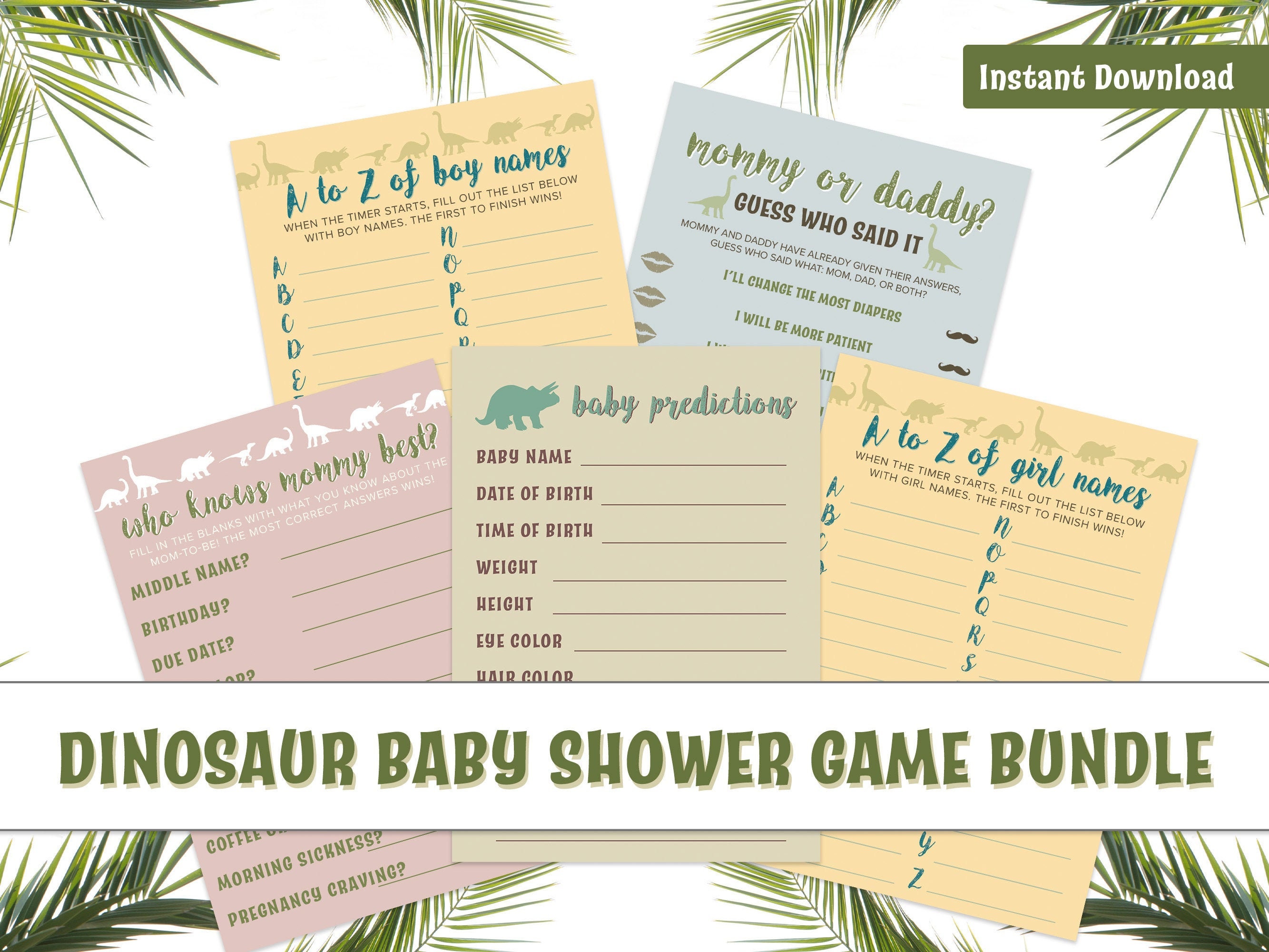 Dinosaur Shower Games | This Dino Baby Shower Games Bundle is a Great ...