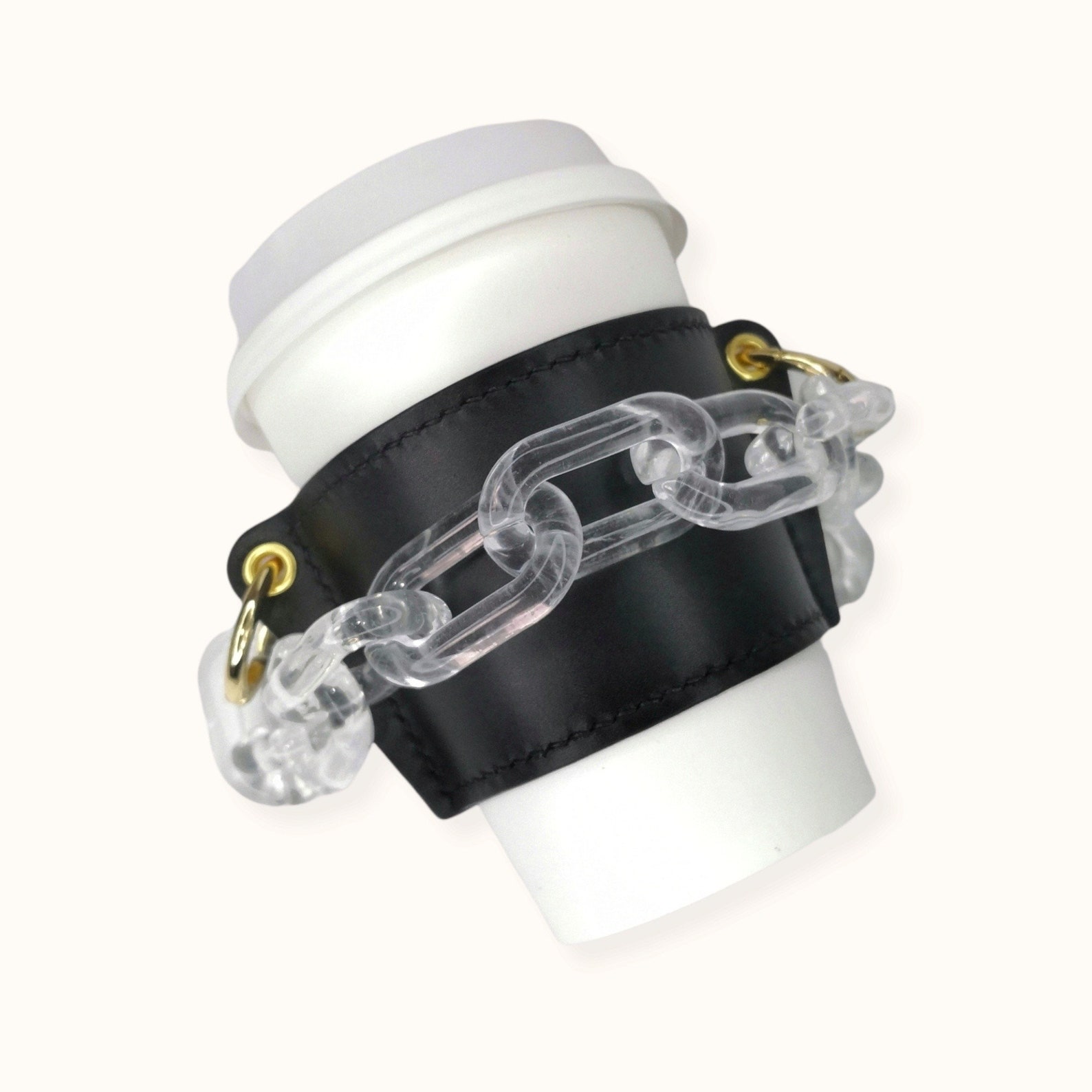 LEATHER Reusable Cupholder & Chain Handmade Coffee Cup - Etsy UK