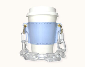 LEATHER Reusable Cupholder & Chain Handmade Coffee Cup - Etsy