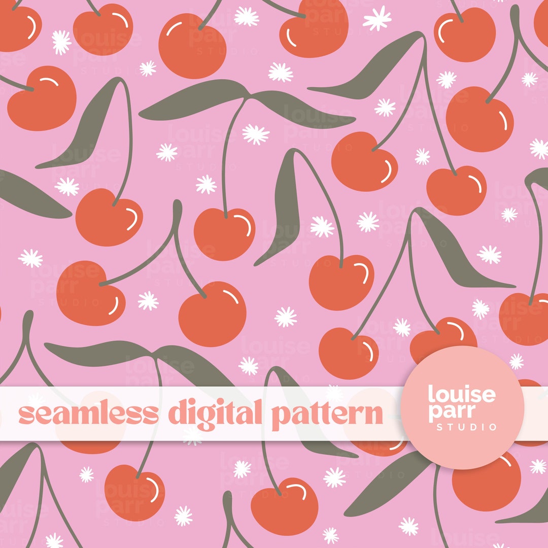 Cute Cherries Seamless Pattern, Instant Digital Download, Repeating JPG ...